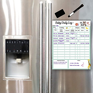 Baby Daily Log Chart Dry Erase Whiteboard for Logging Daily Schedule for Newborns and Toddlers, Log Feeding, Diaper Change, Naps and Daily Activities, Board for Refrigerator, with Pen and Eraser