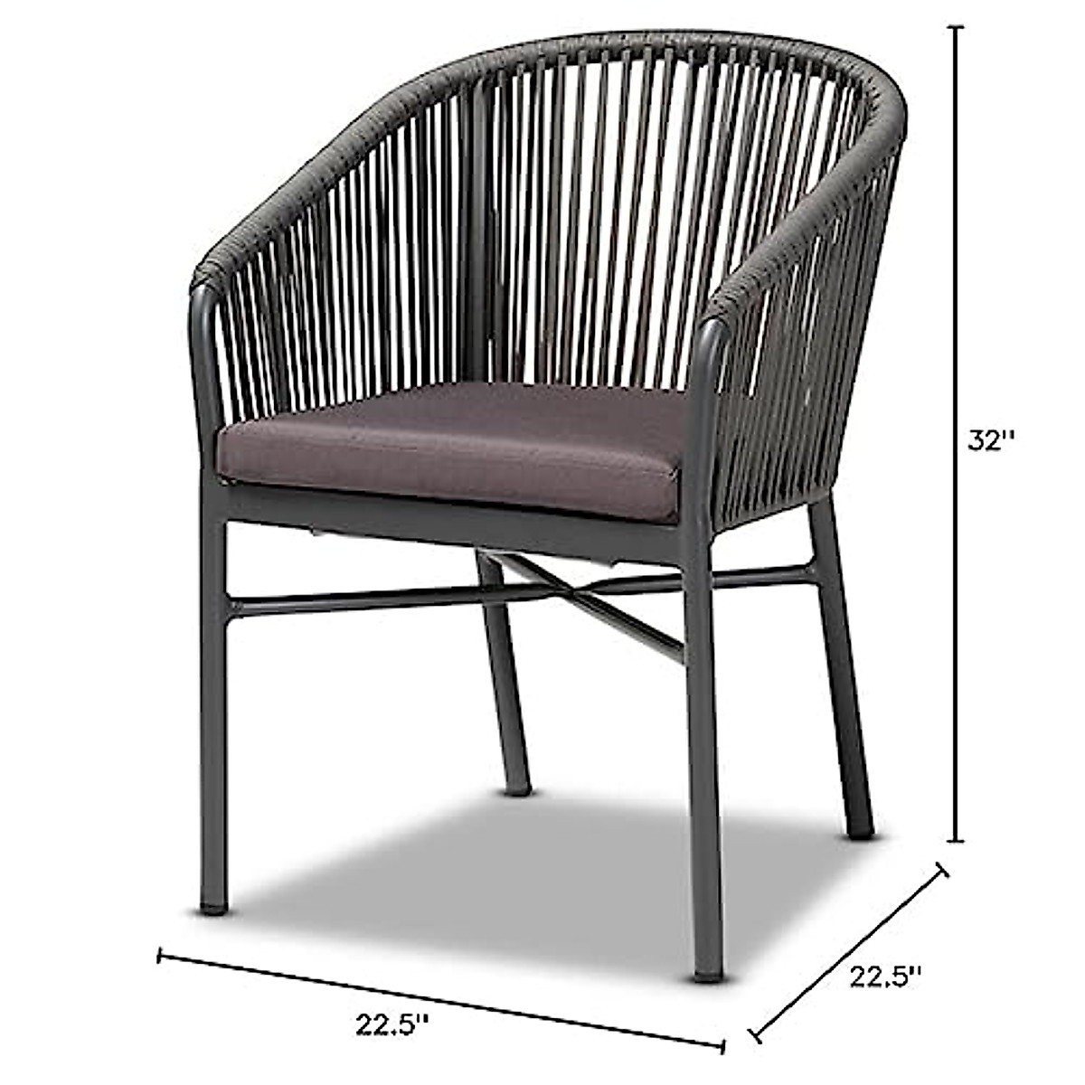 Baxton Studio Marcus Modern and Contemporary Grey Finished Rope and Metal Outdoor Dining Chair