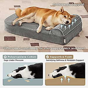 Lesure Orthopedic Dog Beds for Medium Dogs, Medium Memory Foam Dog Bed Pillow with Removable Washable Cover and Anti-Slip Bottom, Waterproof Liner Included, Grey, 34" L x 22" W x 7" H