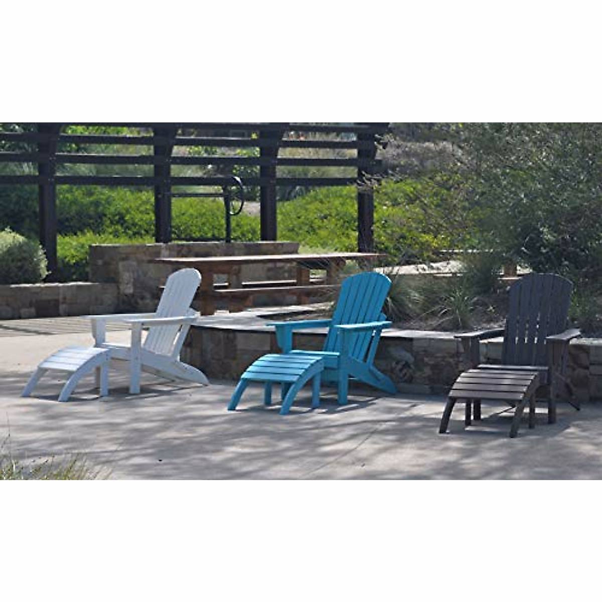 PolyTEAK Outdoor Ottoman, Real Wood Look, All-Weather Outdoor Patio Foot Stool, Outdoor Firepit Foot Rest for Adirondack Chairs (White)