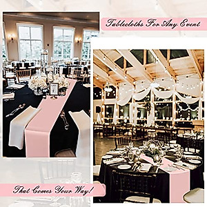 6 Pack Round Plastic Tablecloth 84" Black Disposable Table Covers Waterproof Circle Party Table Cloths for Round Tables and 6 Pack 12"x108" Rose Gold Satin Table Runners for Parties Birthday Picnic