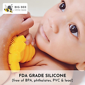 Big Bee, Little Bee - Kids Original ScrubBEE, 100% Silicone Childrens Bath Scrubber, Promotes Effective Independent Hand & Body Washing, As Seen on Shark Tank (Marigold)