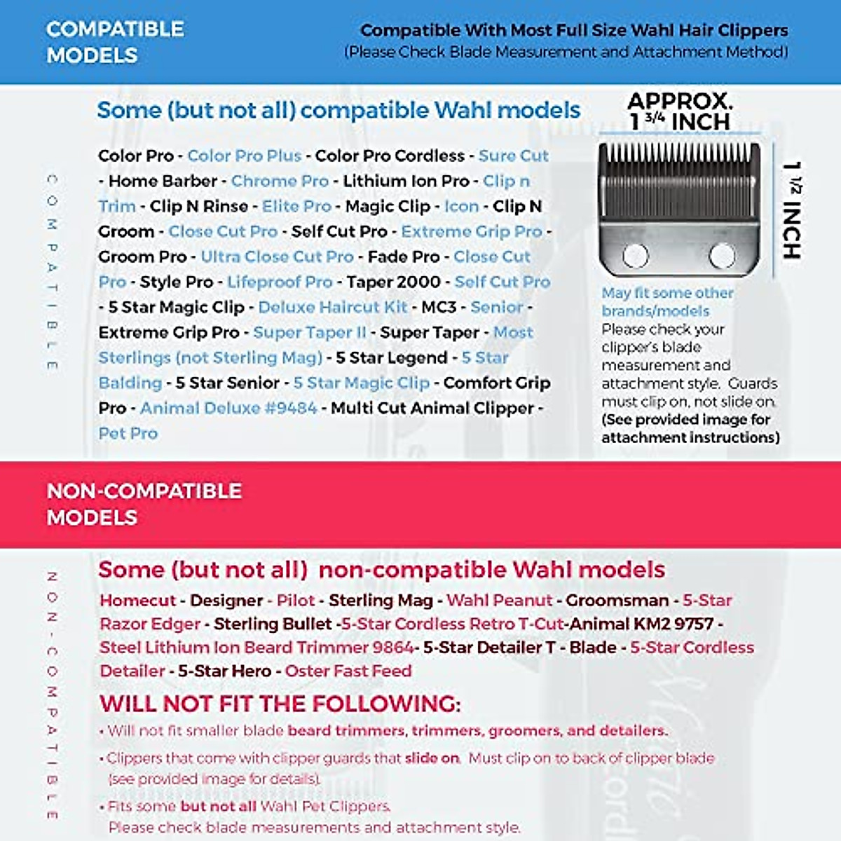 Clipquik Premium XL Clipper Guards, Strong & Sturdy 2.5 inch, 2.25", 2", 1.75", 1.5", 1.25" (#20, #18, #16, #14, #12, #10) Extra Long, Large Guide Comb Set Fits Most Wahl Full Size Hair Clippers