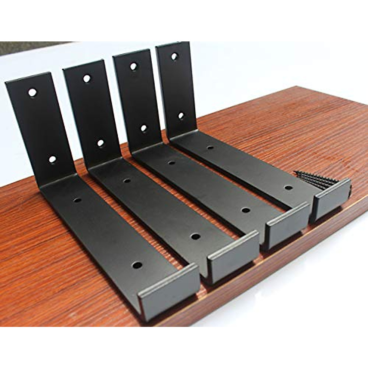 8 Pack - 7.25"L x 4"H x 1.5"W 5mm Thick Black Hook Brackets, Hook Iron Shelf Brackets, J Bracket, Metal Shelf Bracket, Industrial Shelf Bracket, Modern Shelf Bracket Shelf Supports with Screws