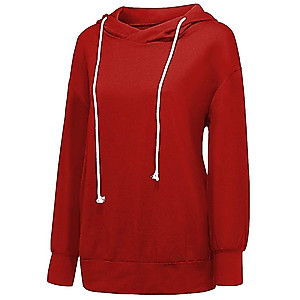 Womens Casual Hooded Sweatshirt Loose Drawstring Pullover Hoodies Plus Size Cowl Neck Long Sleeve Hoodie Blouses