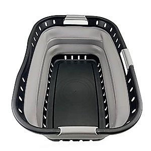 SAMMART 44L (11.6 gallon) Collapsible Plastic Laundry Basket-Foldable Pop Up Storage Container-Portable Washing Tub-Space Saving Hamper, Water Capacity: 35L (9.2 gallon) (Black/Alloy Grey)
