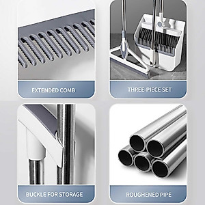 Broom and Dustpan Combo for Indoor&Outdoor Sweeping, Broom and Dustpan Set for Home, Long Handle Broom with Upright Standing Dustpan