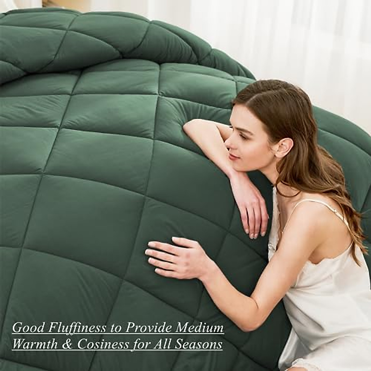 ELNIDO QUEEN Queen Comforter Set - Green All Seasons Bedding Comforters & Sets with 2 Pillow Cases - 3 Pieces Bed Set - Down Alternative Comforter Set- Bedding Comforter Sets Queen Size (88x92 inch)