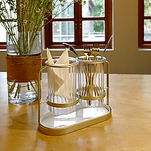 Kitchen Utensil Caddy, Plastic Draining Chopstick Cage Silverware Caddy for Party, Utensil Holder Flatware Caddy Cutlery Storage Organizer for Kitchen Decor and Countertop, Gold & White