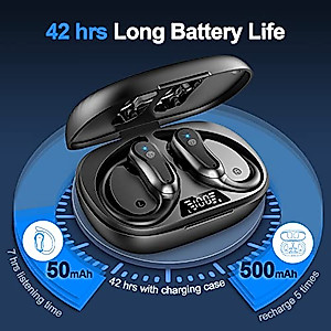Wireless Earbuds Bluetooth 5.3 Headphones 42Hrs Playtime in Ear Buds Sports Earphones with Hi-Fi Stereo, Over-Ear Earhooks Headset with Dual LED Display/IP7 Waterproof/Noise Cancelling for Workout
