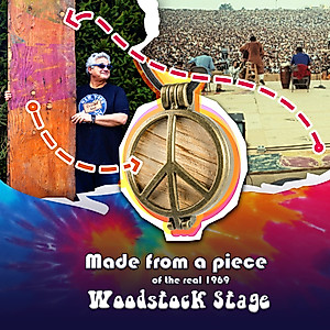 Original 1969 Woodstock Piece of Stage Encased Inside a Bronze Peace Pendant Necklace for Music and History Lovers