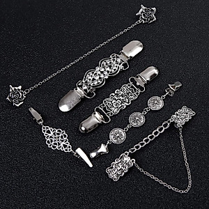 Ruisita 6 Pieces Retro Cardigan Clip Sweater Collar Clip Antique Flowers Pattern Shawl Clips Dresses Shawl Clip for Women Girls (Style A)