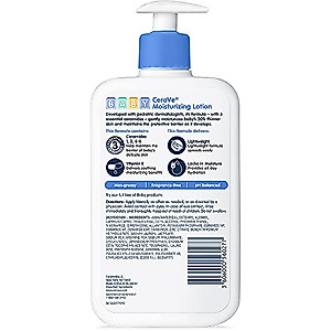 CeraVe Baby Lotion, Gentle Baby Skin Care with Ceramides, Niacinamide & Vitamin E, Fragrance, Paraben, Dye & Phthalates Free, Lightweight Moisturizer, 16 Ounce