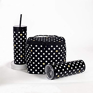 Kate Spade New York Black Insulated Lunch Tote, Small Lunch Cooler, Thermal Bag with Double Zipper Close and Carrying Handle, Polka Dots