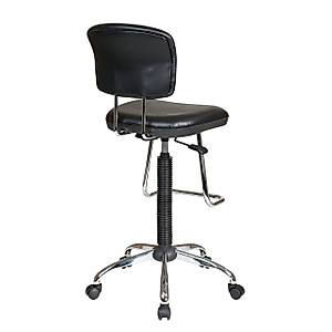 Office Star DC Series Pneumatic Drafting Chair with Vinyl Stool and Back, Heavy Duty Chrome Teardrop Footrest, Black