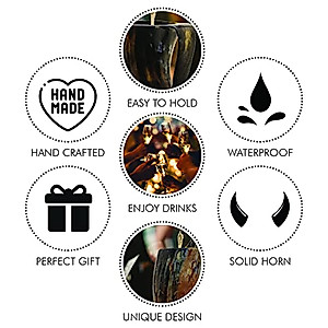 Eleet Original Viking Drinking Horn Mug - 20 Oz Wood Base Extra Large Medieval Inspired Cup Unpolished Natural & Real Horn Tankard (20 Oz Jumbo Unpolished)