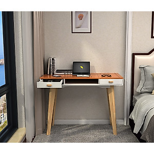 Brefhome Solid Wood Office Desk with 2 Drawers and Opening Storage Cube, Modern Standing Home Computer Desk for Women, 42.5 Inch Sturdy Writing Desk for Small Work Space, Bedroom