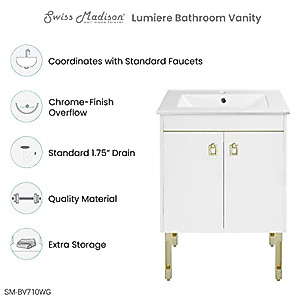 Swiss Madison Lumiere 24" Bathroom Bath Vanity, White and Gold