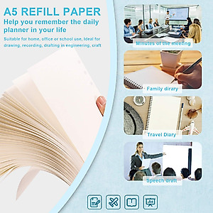 Kincown A5 Paper, 6 Ring Loose Leaf Paper, 180 Sheets (360 Pages) Thick A5 Refill Paper, 6 Hole A5 Printer Paper Refills Inserts for Binder Planner Journal Notebook - Blank