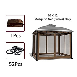 Tumjay Gazebo Universal Replacement Mosquito Netting 10’x12’ Garden Gazebo Netting Outdoor Canopy Mesh Patio Screen Sidewalls with Zipper（Mosquito Net Only,Brown）