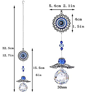Crystal Angel Suncatcher with Feng Shui Turkish Blue Evil Eye Protection and Good Luck Charm Gift