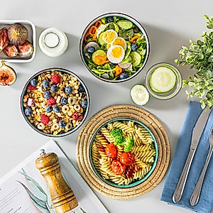 vancasso Bonita Cereal Bowls Set of 6, 24 Oz Ceramic Bowls for Kitchen, Dishwasher & Microwave Safe Bowls for Soup, Cereal, Dessert, Fruit, Blue Colored Bowl Set