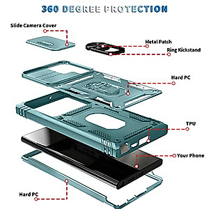 Pompvla for Samsung Galaxy S23 Ultra Case with Tempered Glass Screen Protector with Magnetic Kickstand Car Ring&Camera Cover Military Grade Drop Shockproof Rugged Heavy Duty Protection Men 6.8'' Green