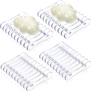4 Pieces Plastic Bar Soap Holder Soap Tray Soap Saver Bar Dish Self Draining Soap Dishes for Soap Sponge Dryer Bathroom Toilet Shower Kitchen Restaurant Counter (Clear)