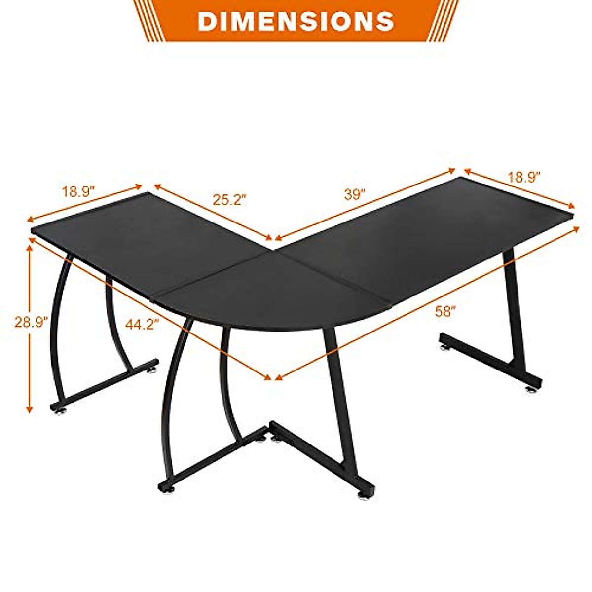 SUPER DEAL L-Shaped Corner Desk Computer Gaming Desk - Modern Home PC Table Office Writing Workstation, Black