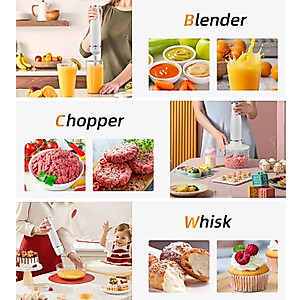 Immersion Blender Handheld, 5-in-1 Hand Blender for Kitchen, 2-Speed Stirrers Electric Whisk with 16.9OZ Food Chopper, 20.3OZ Container, Egg Whisk for Puree Infant Food Smoothies Sauces Soups