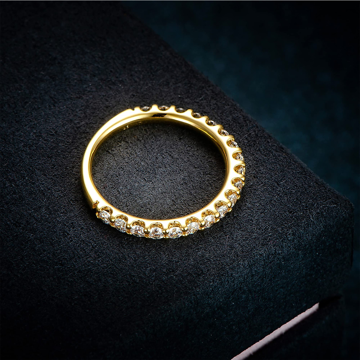 HAFEEZ CENTER 14K Gold Moissanite Wedding Band for Women 14K Solid Gold Rings for Women 2.5mm Eternity Moissanite Wedding Band (Yellow-Gold, 8)