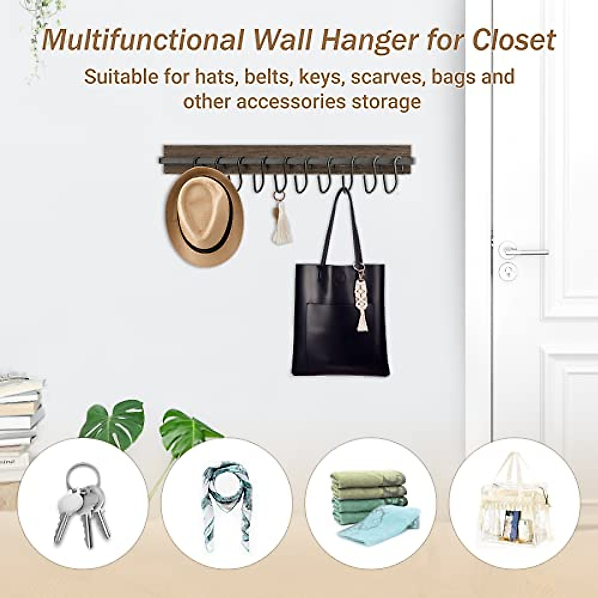 Mkono Hat Rack for Wall Wooden Baseball Caps Organizer with 20 Hooks Rustic Cowboy Hat Hanger Wall Mounted Hats Display Rack for Closet Bedroom Entryway, Set of 2, Brown