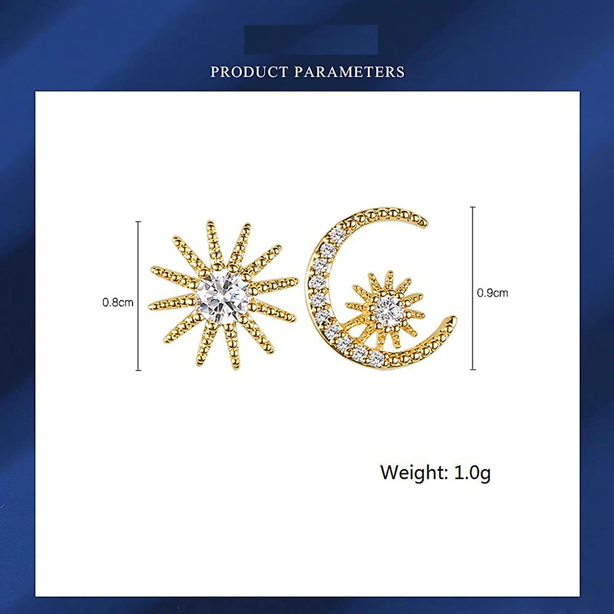 Golden Star Crescent Moon Stud Earrings S925 Silver Clear CZ Sun Ear Studs Piercing Earring Set for Women Girls