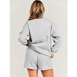 ANRABESS Women 2 Piece Outfits Sweat Shorts Sets 2025 Oversized Casual Lounge Matching Set Sweatsuit Tracksuit Clothes Light Grey Small