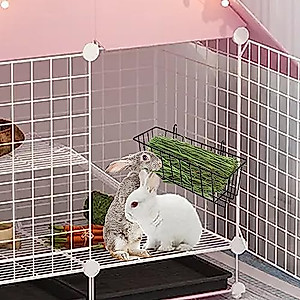 2 PCS Rabbit Hay Feeders Heavy Duty Metal Hay Holders Racks for Bunny Guinea Pig Chinchilla Cage Accessories (S+L)