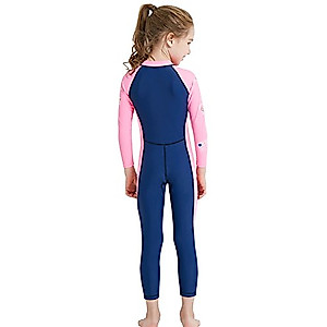 Girls Sun Suit Long Sleeve UV Sun Protection Swimsuit One Piece Stretch Full coverage Wetsuit Swimwear Navy S