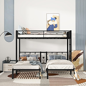 Harper & Bright Designs Metal Triple Bunk Beds for 3, Bunk Bed Twin Over Twin & Twin Size, 3 Bed Bunk Beds for Kids, Teens,Can be Separated into 3 Twin Beds, Black
