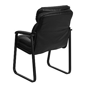 Flash Furniture Black LeatherSoft Executive Side Reception Chair with Lumbar Support and Sled Base