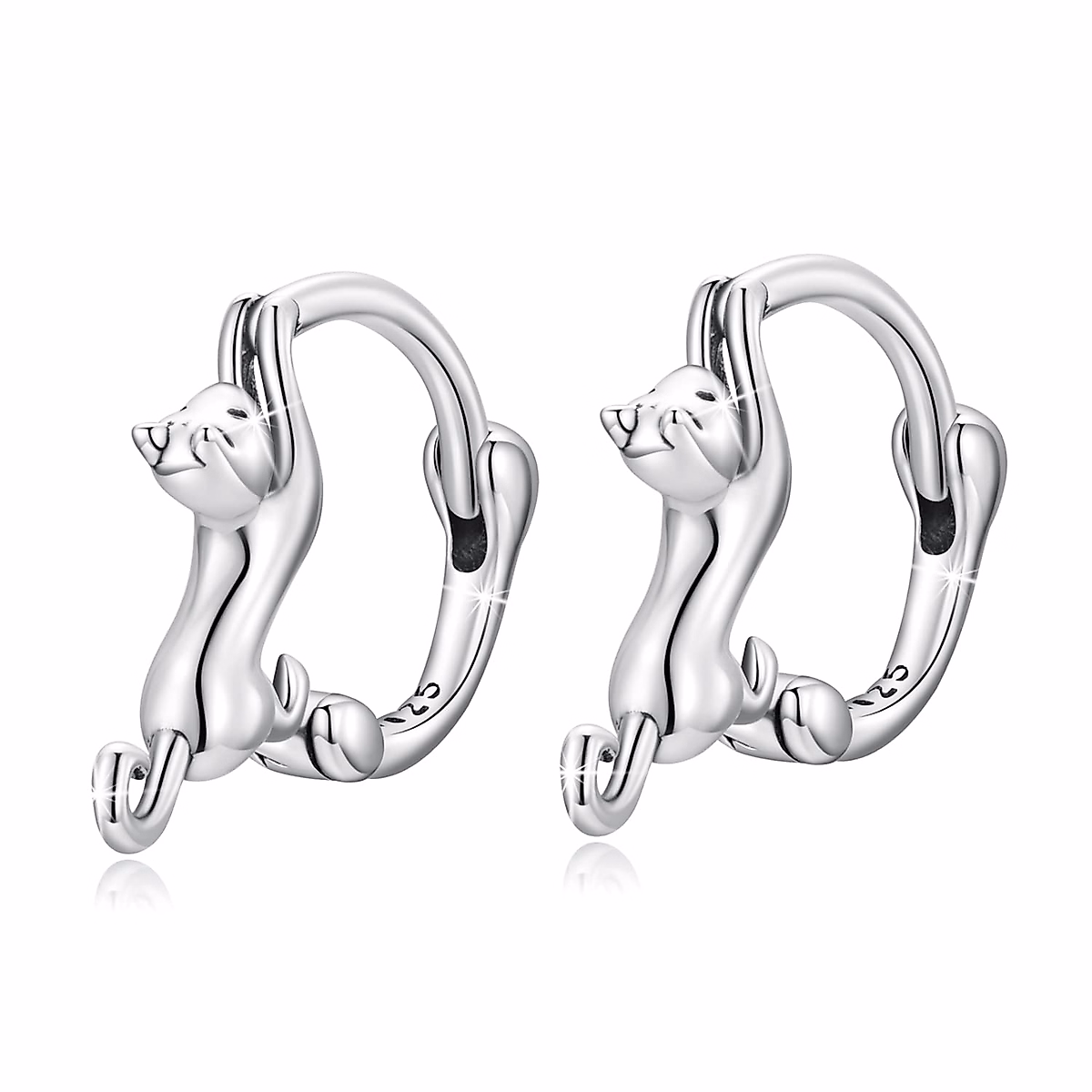 MUNDELL 925 Sterling Silver Cute Cat Huggie Hoop Earrings for Cat Lovers Hypoallergenic Hoop Earrings Statement Fine Jewelry