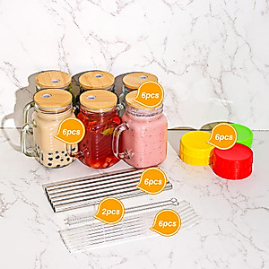 Moretoes 16oz Mason Jar Cups, Glass Cups with Lids and Straws, Iced Coffee Cups with Handle, Drinking Glass for Smoothie, Milk, Juice Set of 6