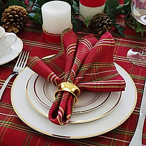 Newbridge Shimmering Plaid Metallic Christmas Fabric Tablecloth, Glitter Xmas Weave Holiday Cloth Tablecloth (8 Piece Napkin Set)