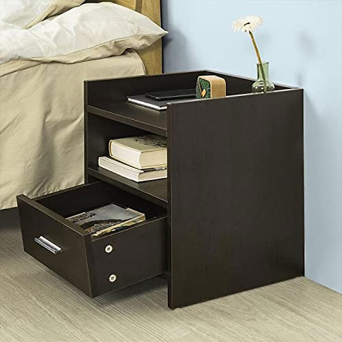 HIGOH Bedside Table Wooden Solid Bedside Cupboard Book Shelf Modern Bedside Cabinet Living Room Bedroom Furniture Nightstands Makeup Dresser HWC (Color : 01)