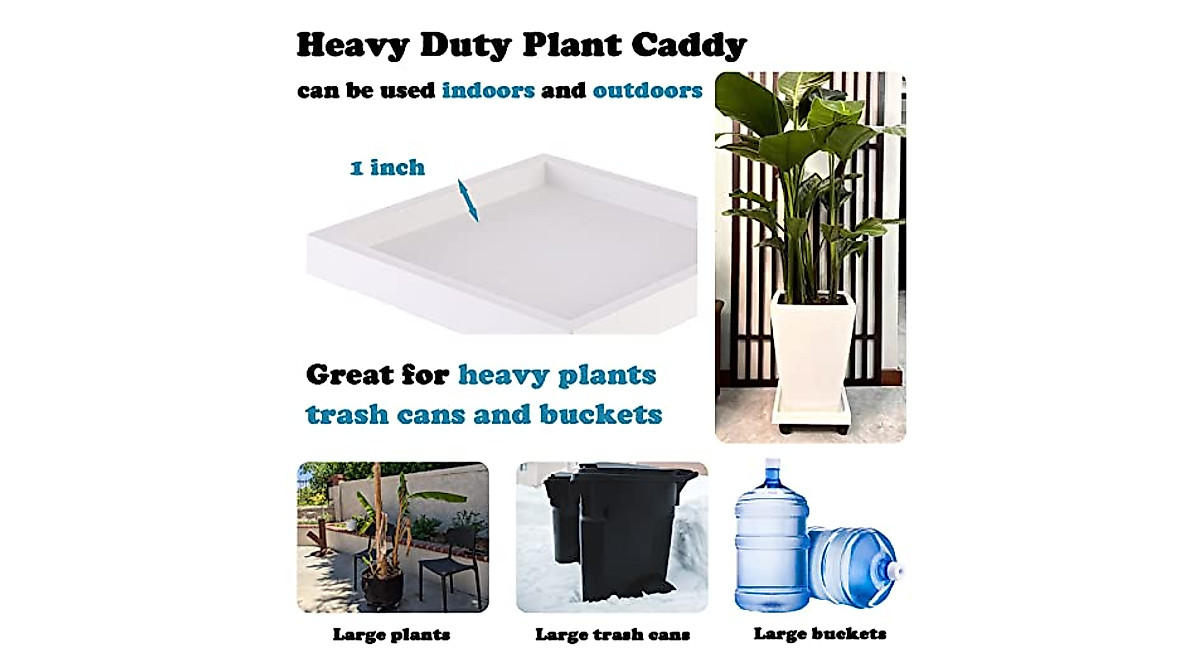 3 Pack Square Plant Caddies with Wheels for Easy Moving