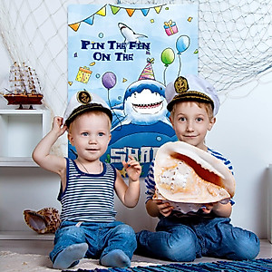 WERNNSAI Pin The Fin on The Shark Party Games - Ocean Party Supplies for Kids Boys Girls 21’’ x 28’’ Shark Game Poster with 24 Pcs Reusable Stickers for Birthday Family Classroom Activities