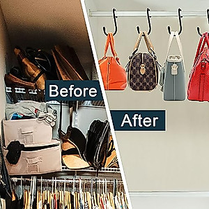 HiGift 12 Pack Purse Hanger for Closet, Non Slip Rubber Coated Closet Rod Hooks for Bags, Large Closet Organizer Hooks for Hanging Purses, Handbags, Backpacks, Belts, Scraves, Hats, Clothes -Black