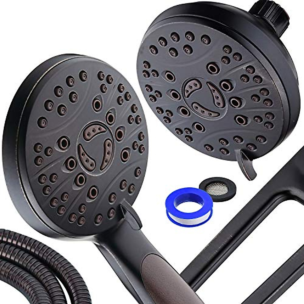 AquaSpa High Pressure 48-mode Luxury 3-way Combo with Adjustable Extension Arm – Dual Rain & Handheld Shower Head – Extra Long 6 Foot Stainless Steel Hose – All Oil Rubbed Bronze Finish – Top US Brand