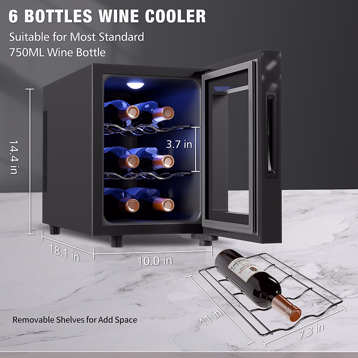 JINJUNYE 6 Bottle Wine Cooler Refrigerator, Wine Fridge Small, Countertop Wine Cooler with Digital Temperature Control, 46-66℉ Mini Freestanding Wine Cellars Glass Door, Gift for Wine Lover
