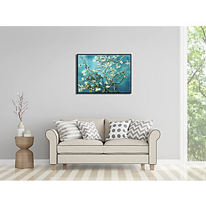 Pyradecor Black Framed Large Almond Blossom Famous Oil Paintings Reproduction Canvas Prints by Van Gogh Floral Pictures on Canvas Wall Art for Home Office Decorations