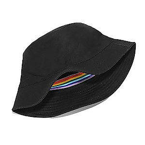 XYIYI Trendy Rainbow Ribbon Black Bucket Hat Reversible Beach Fisherman Hats for Women Men Teen Girls