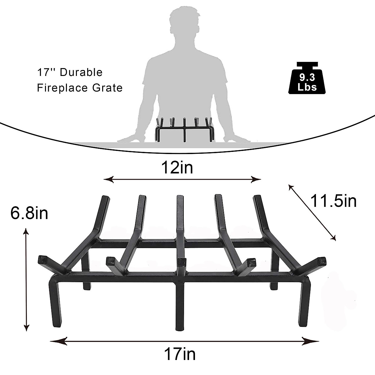 TwentyNext 17 Inch Fireplace Grate Heavy Duty Solid Steel Fire Grate for Fire Pit Wood Log Rack Stove Firewood Holder for Indoor Hearth Outdoor Fire Pit Chimney Hearth Kindling Tool
